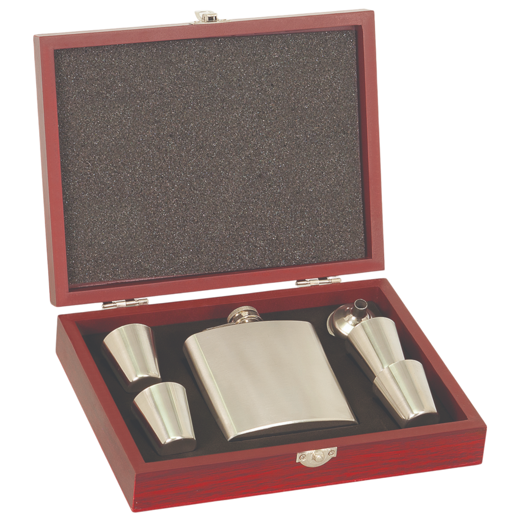 Stainless Steel Flask Set In Wood Presentation Box