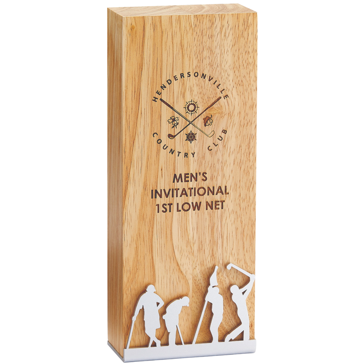 Laser Engraved Wood Award With Metal Figures