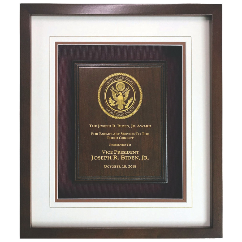 Custom Framed Engraved and Paint Filled Cherry Wood Plaque Shadow Box